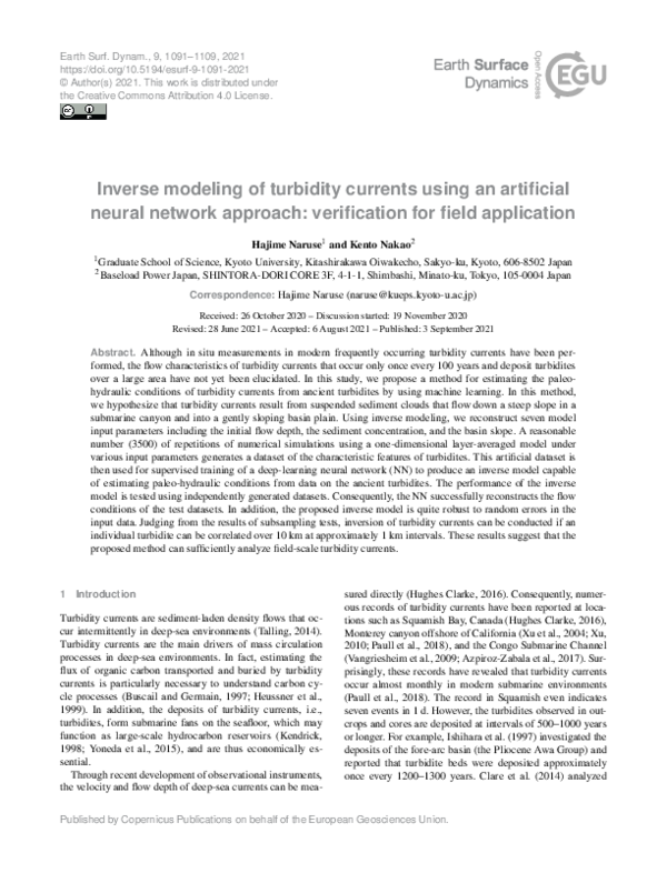 Pdf Inverse Modeling Of Turbidity Currents Using An Artificial Neural Network Approach