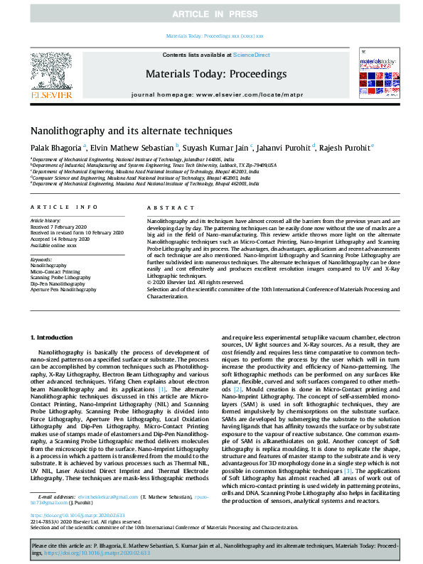 (PDF) Nanolithography and its alternate techniques | suyash jain - Academia.edu