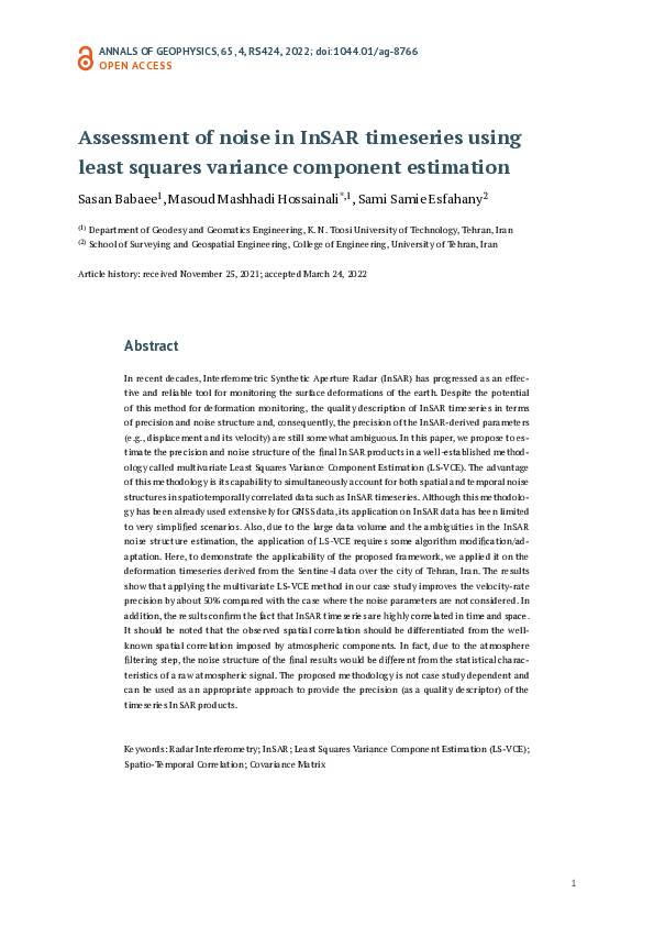 Pdf Assessment Of Noise In Insar Timeseries Using Least Squares Variance Component Estimation