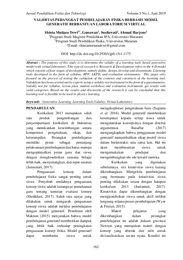 (PDF) Validitas Perangkat Pembelajaran Fisika Berbasis Model Generatif Berbantuan Laboratorium ...