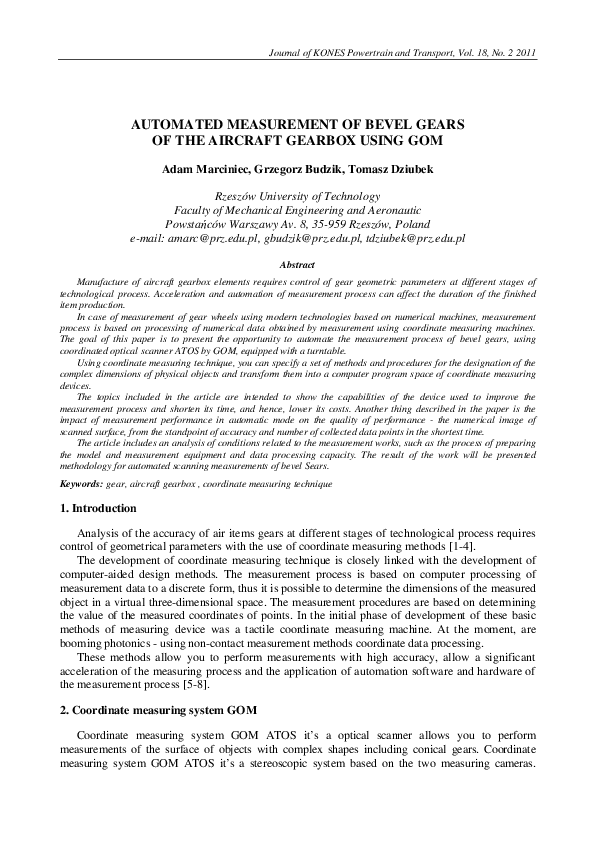 (PDF) Automated Measurement of Bevel Gears of the Aircraft Gearbox ...
