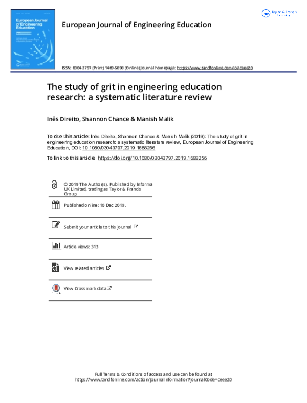 (PDF) The study of grit in engineering education research: a systematic ...