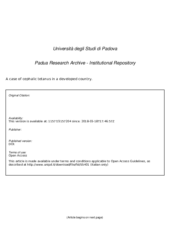 (PDF) A Case of Cephalic Tetanus in a Developed Country