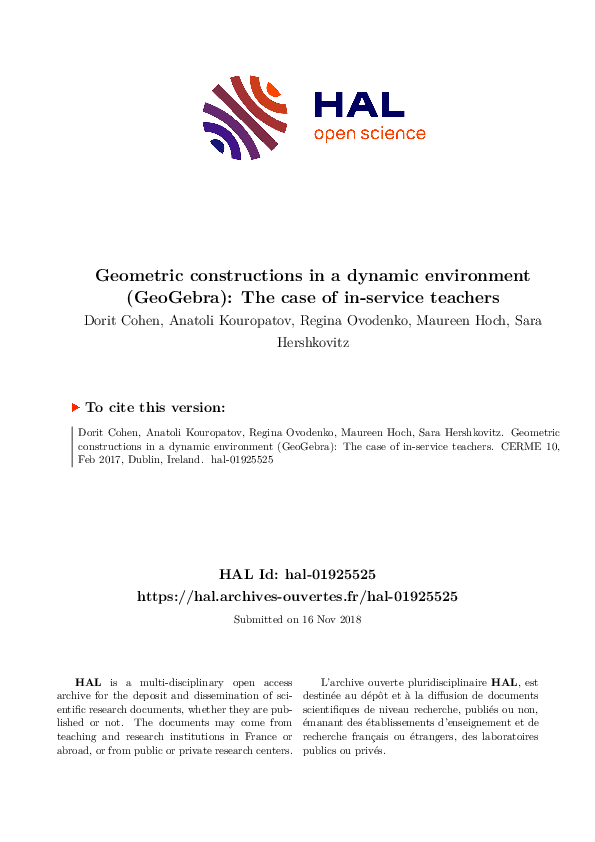 (PDF) Geometric constructions in a dynamic environment (GeoGebra): The case of in-service teachers