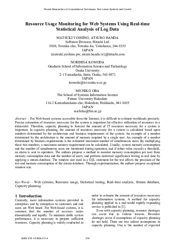 Pdf Resource Usage Monitoring For Web Systems Using Real Time Statistical Analysis Of Log Data