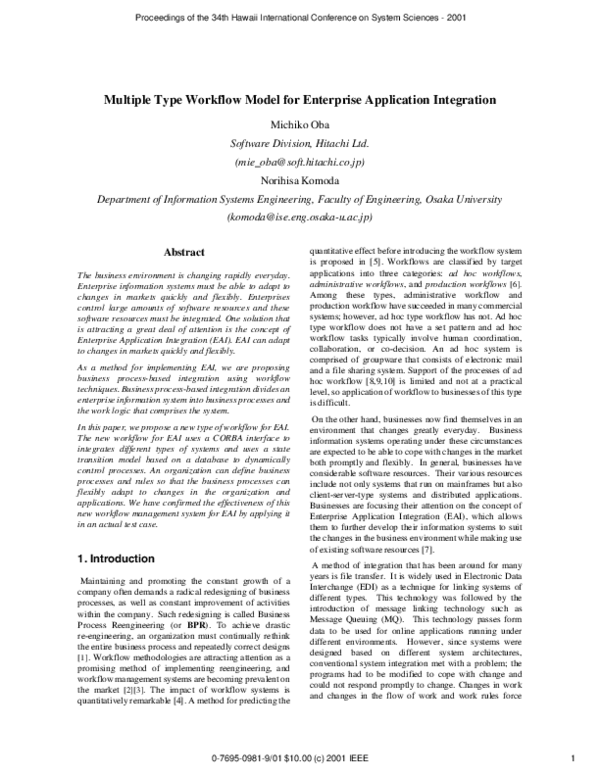 (PDF) Multiple type workflow model for enterprise application integration