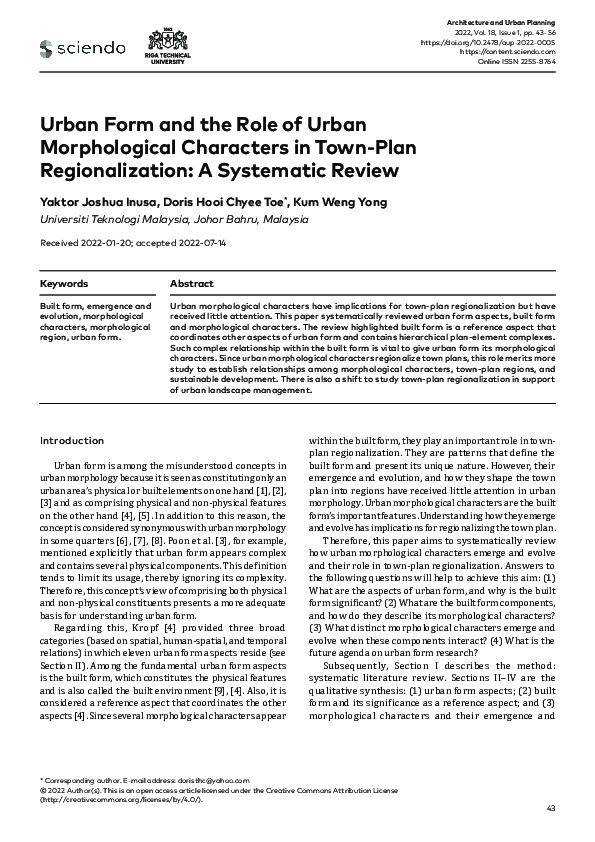 (PDF) Urban Form and the Role of Urban Morphological Characters in Town ...