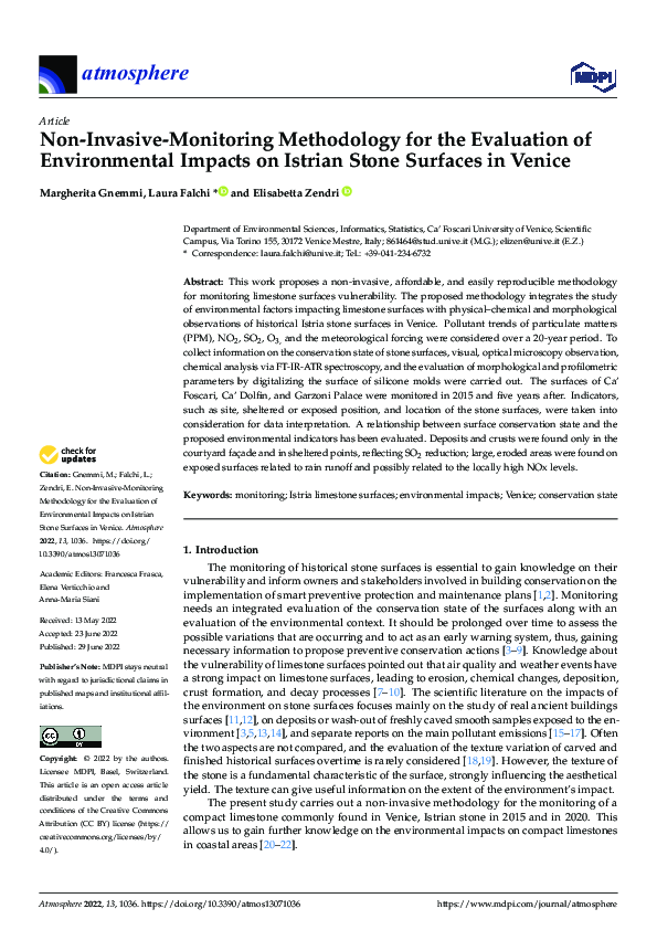 (PDF) Non-Invasive Monitoring of Istrian Stone in Venice