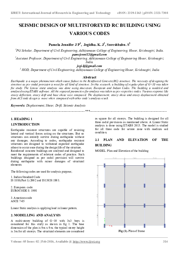Pdf Seismic Design Of Multistoreyed Rc Building Using Various Codes