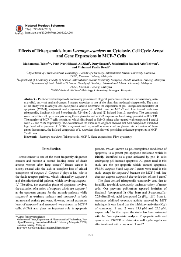 (PDF) Effects of Triterpenoids from Luvunga scandens on Cytotoxic, Cell ...