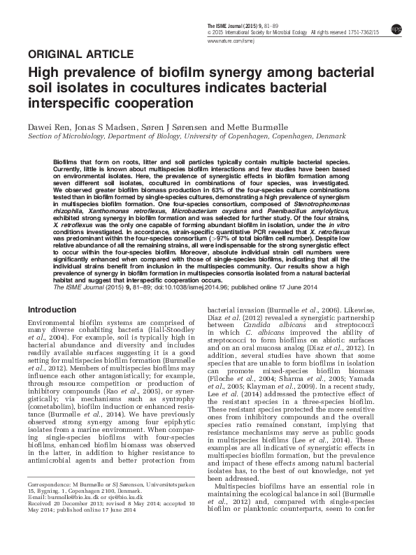 (PDF) High prevalence of biofilm synergy among bacterial soil isolates ...