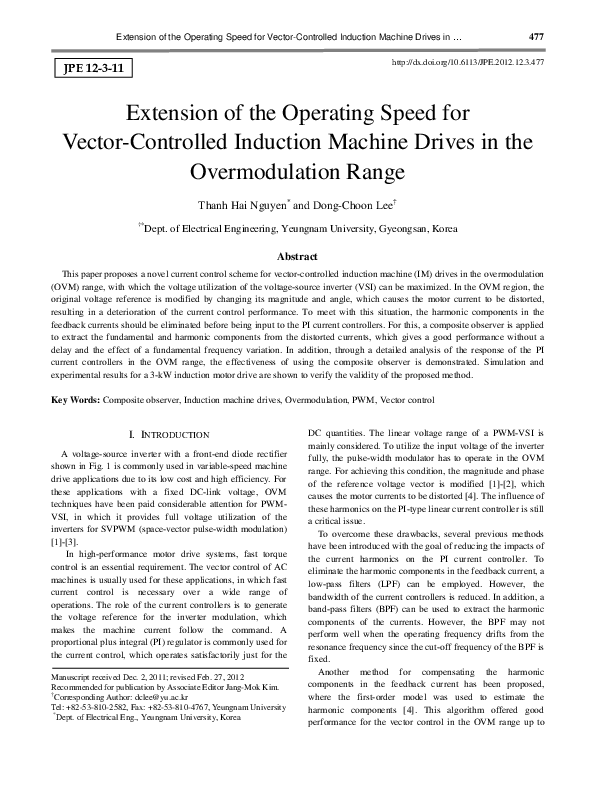 (PDF) Extension of the Operating Speed for Vector-Controlled Induction ...
