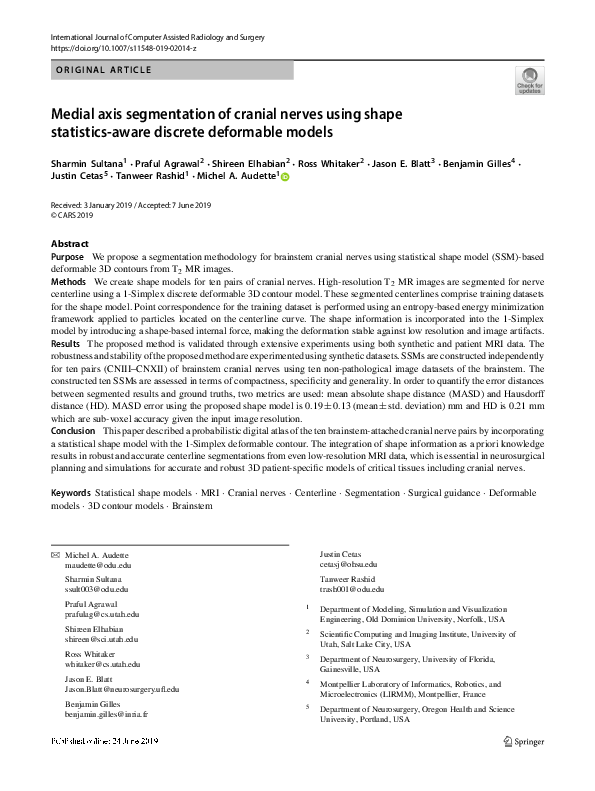 Pdf Medial Axis Segmentation Of Cranial Nerves Using Shape Statistics