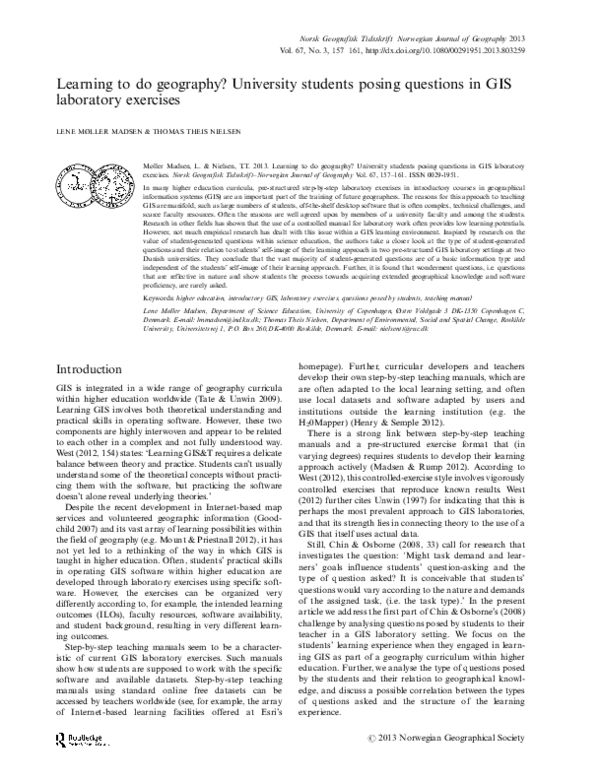 (PDF) Learning to do geography? University students posing questions in GIS laboratory exercises