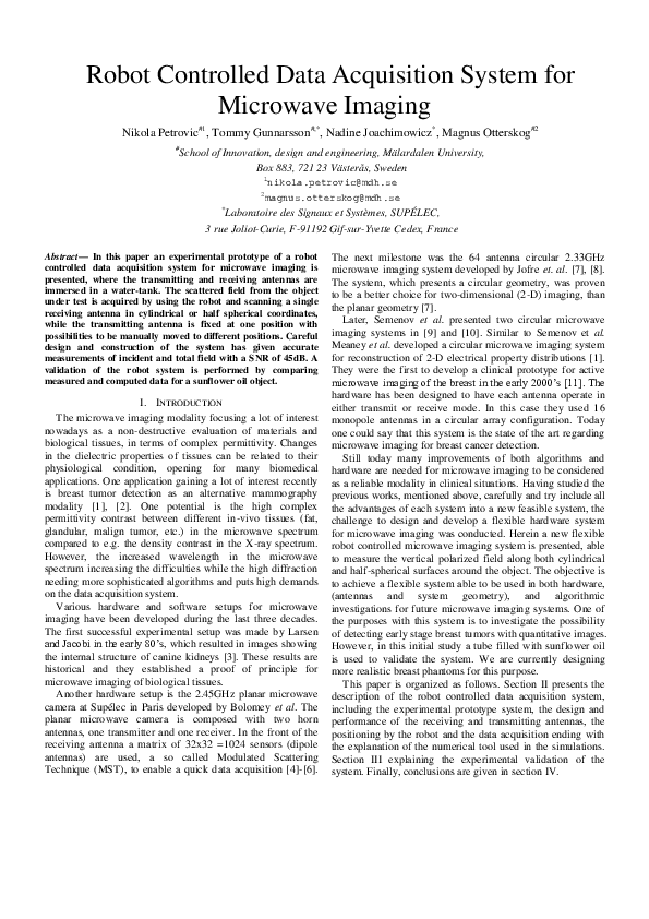(PDF) Robot controlled data acquisition system for microwave imaging