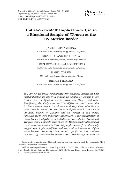 (PDF) Initiation to Methamphetamine Use in a Binational Sample of Women ...