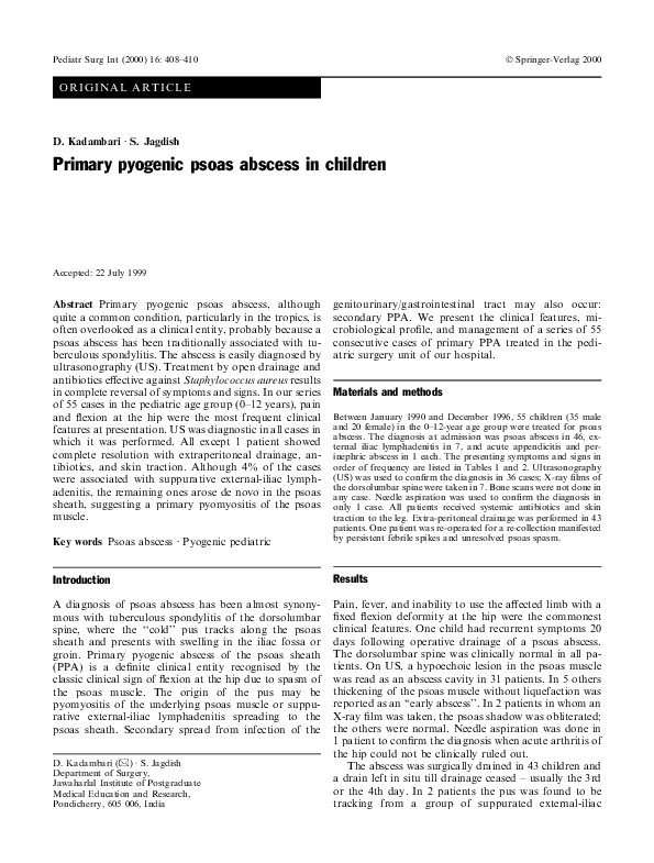 (PDF) Primary pyogenic psoas abscess in children