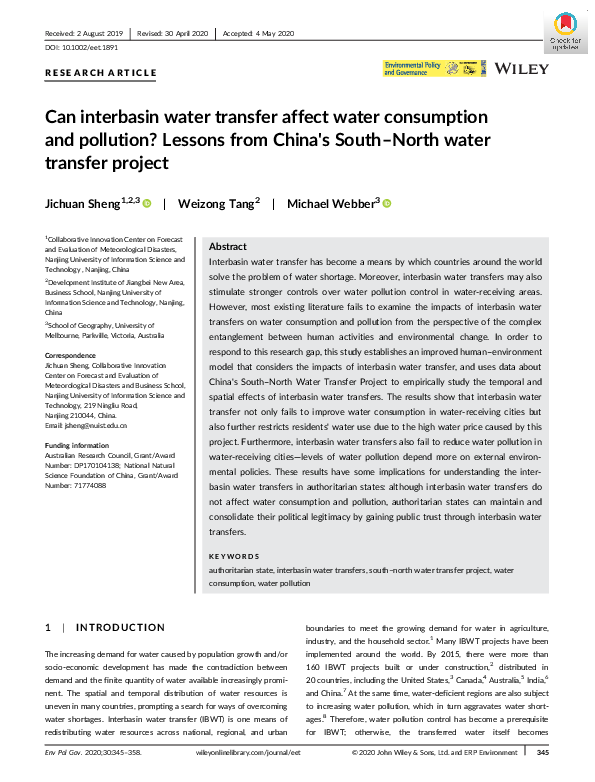 (PDF) Can interbasin water transfer affect water consumption and ...