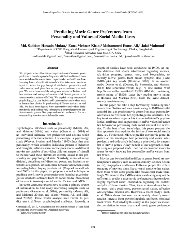 Pdf Predicting Movie Genre Preferences From Personality And Values Of