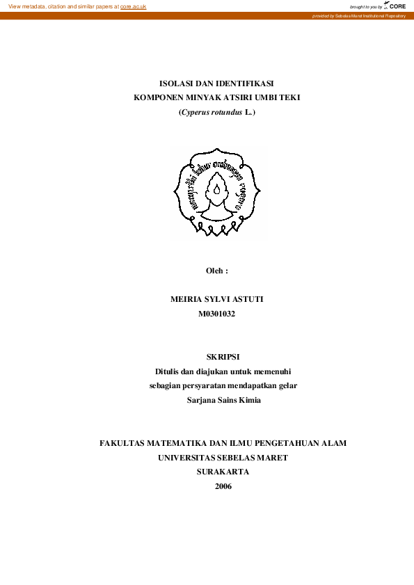 (PDF) ISOLASI DAN IDENTIFIKASI KOMPONEN MINYAK ATSIRI UMBI TEKI ...