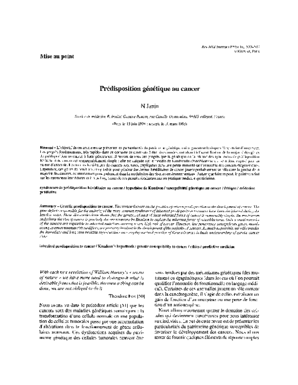 (PDF) Prédisposition génétique au cancer