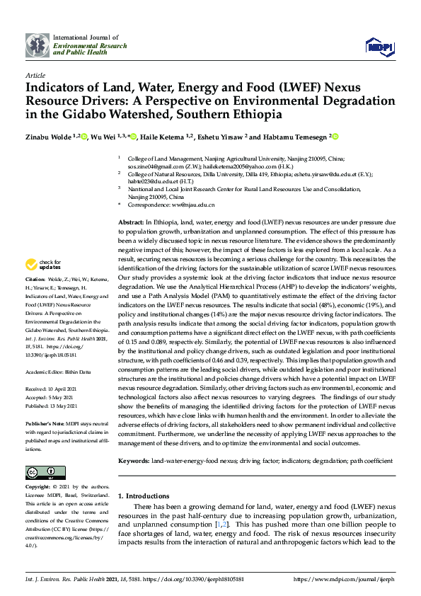 (PDF) Indicators of Land, Water, Energy and Food (LWEF) Nexus Resource ...