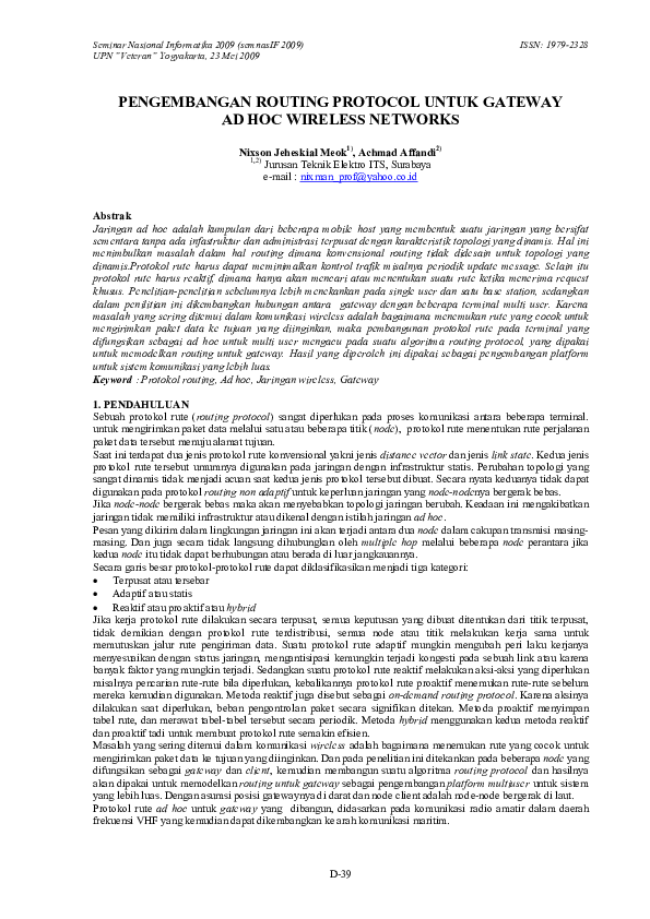 (PDF) Pengembangan Routing Protocol Untuk Gateway Ad Hoc Wireless Networks