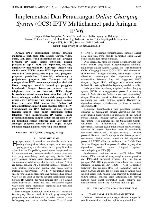 (PDF) Implementasi Dan Perancangan Online Charging System (OCS) IPTV Multichannel pada Jaringan IPv6
