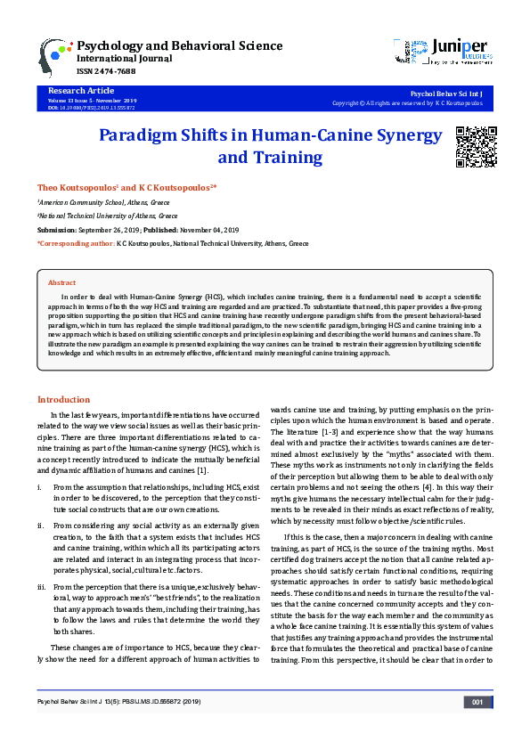 (PDF) Paradigm Shifts in Human-Canine Synergy and Training