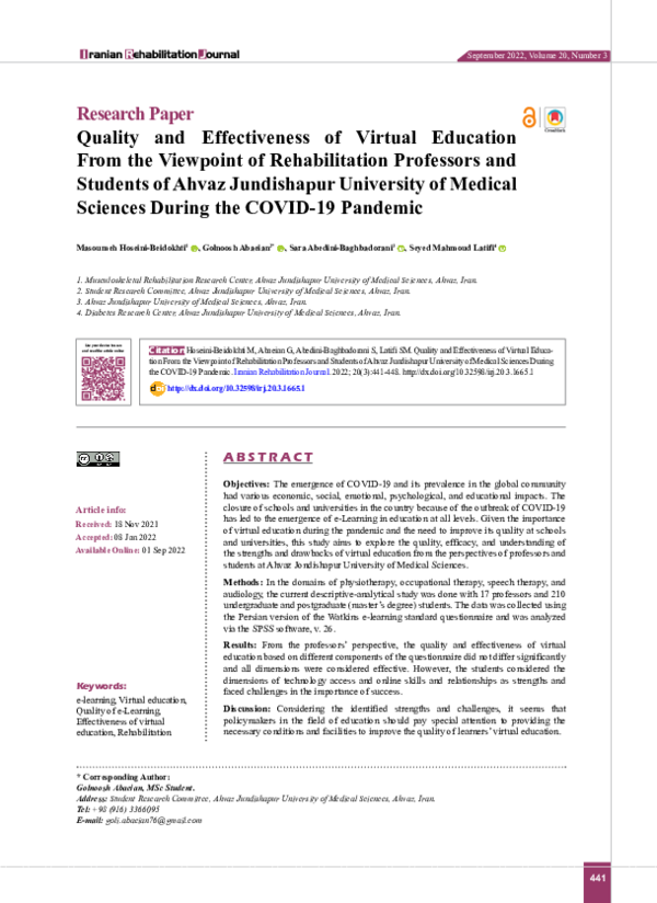(PDF) Quality and Effectiveness of Virtual Education From the Viewpoint ...