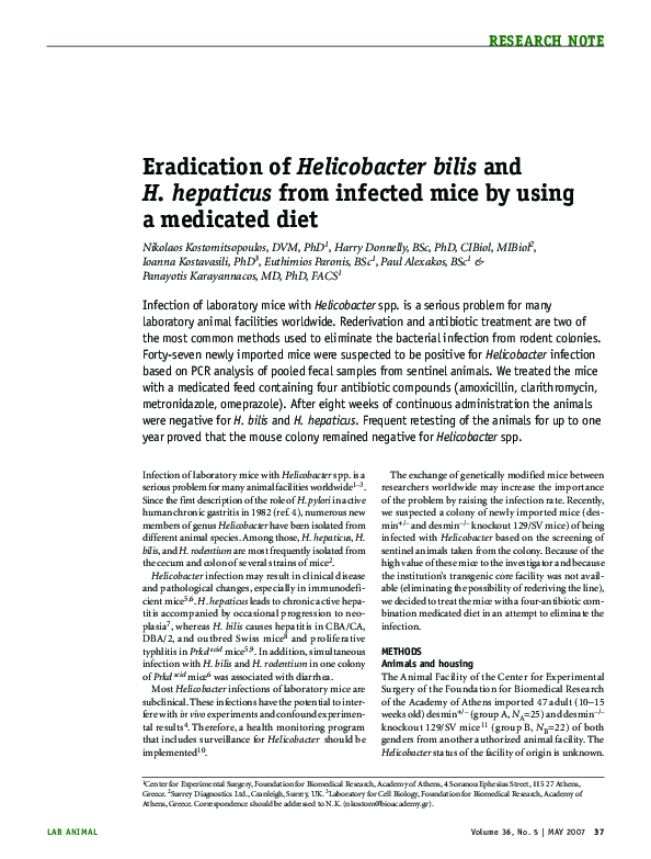 (PDF) Eradication of Helicobacter bilis and H. hepaticus from infected ...