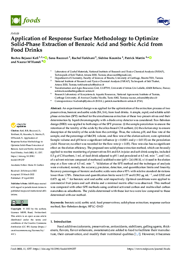 Pdf Application Of Response Surface Methodology To Optimize Solid Phase Extraction Of Benzoic