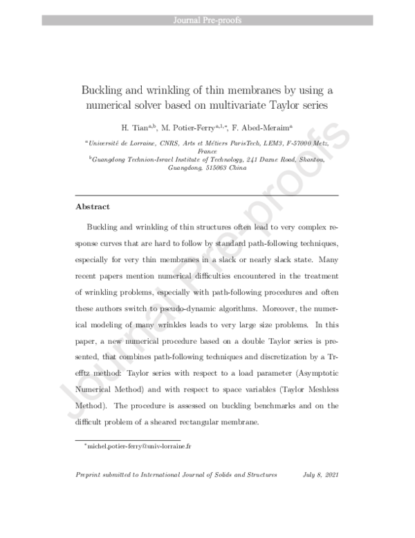 (PDF) Buckling and wrinkling of thin membranes by using a numerical ...