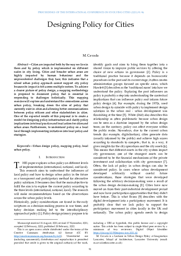 (PDF) Designing Policy for Cities