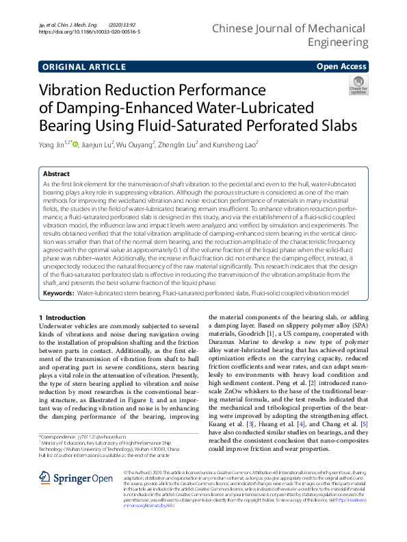 (PDF) Vibration Reduction Performance of Damping-Enhanced Water-Lubricated Bearing Using Fluid ...