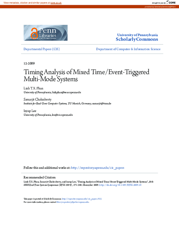 Pdf Timing Analysis Of Mixed Timeevent Triggered Multi Mode Systems Linh Phan
