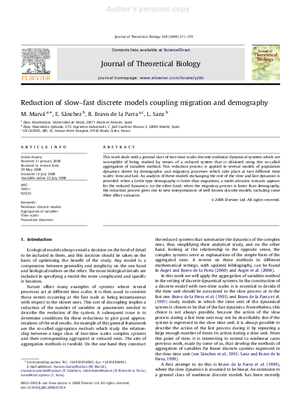 (PDF) Nonlinear discrete models Aggregation of variables | Marcos Marvá - Academia.edu
