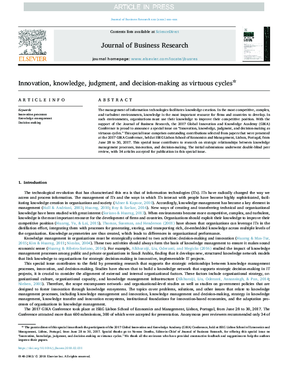 (PDF) Innovation, knowledge, judgment, and decision-making as virtuous ...