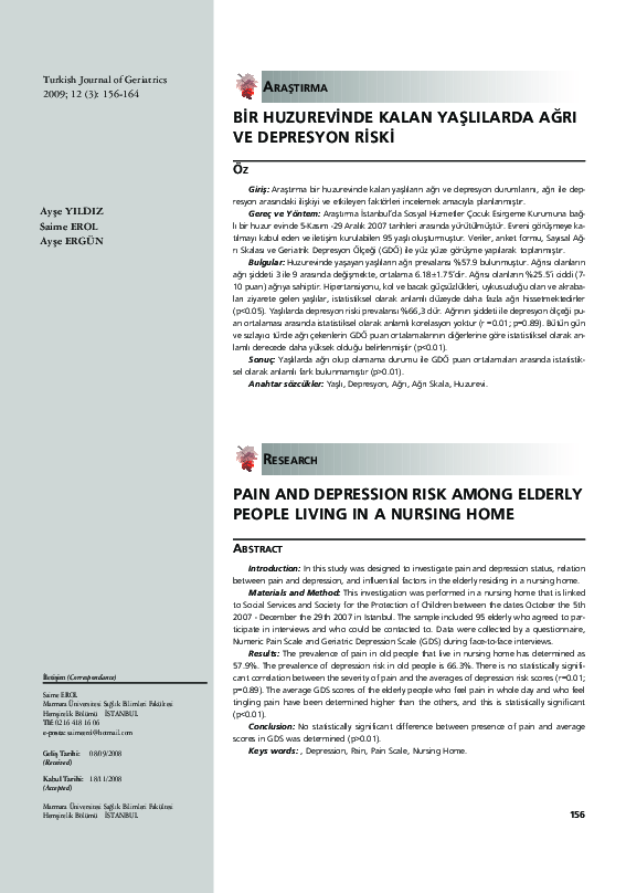 (PDF) Pain and Depression Risk Among Elderly People Living in a Nursing ...