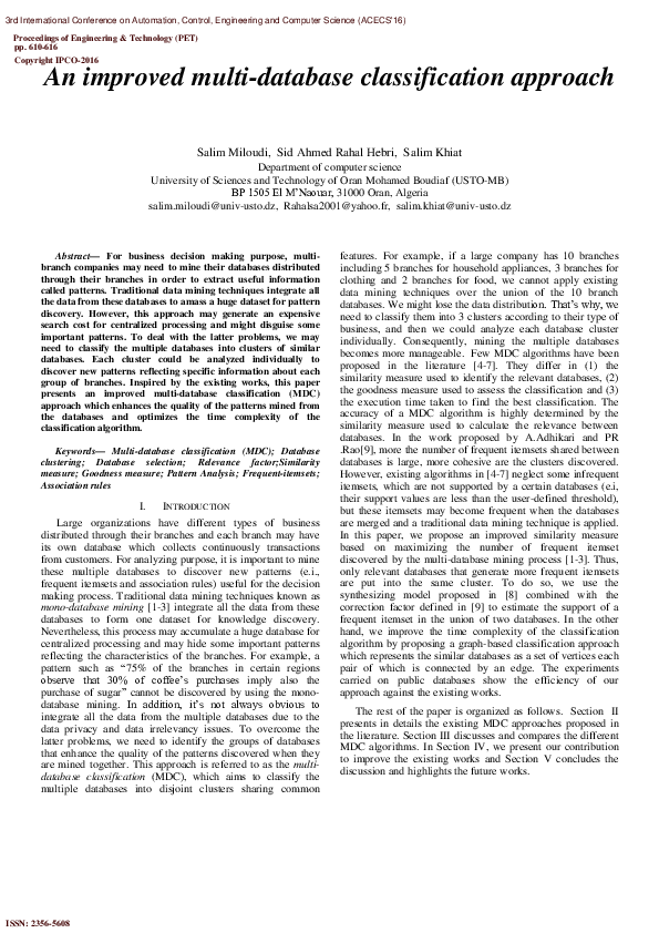 (PDF) Optimized Multi-Database Classification Method