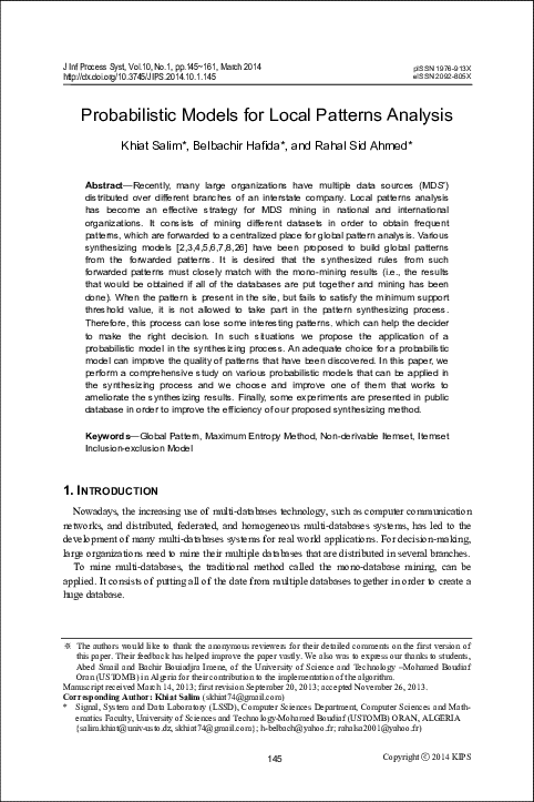 (PDF) Probabilistic Models for Local Patterns Analysis