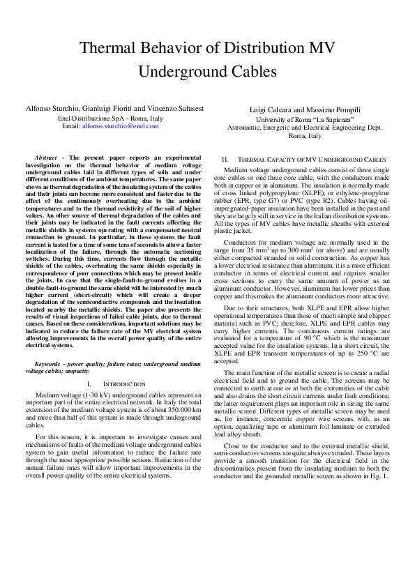 (PDF) Thermal behavior of distribution MV underground cables