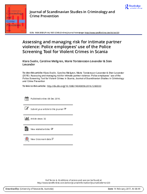 (PDF) Assessing and managing risk for intimate partner violence: Police ...
