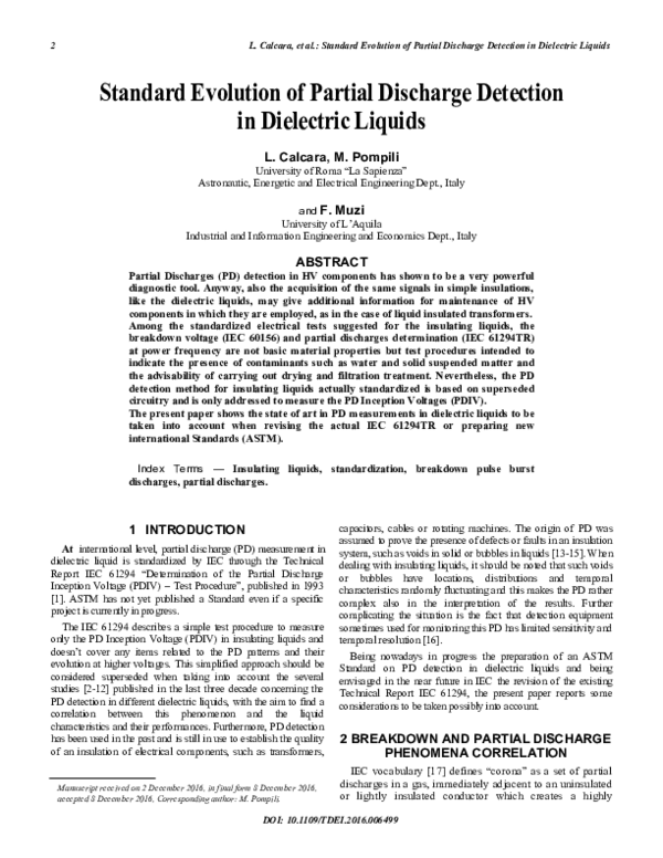 Pdf Standard Evolution Of Partial Discharge Detection In Dielectric