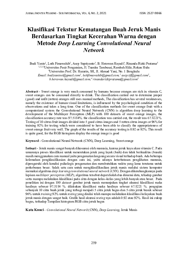 Pdf Metode Deep Learning Convolutional Neural Network
