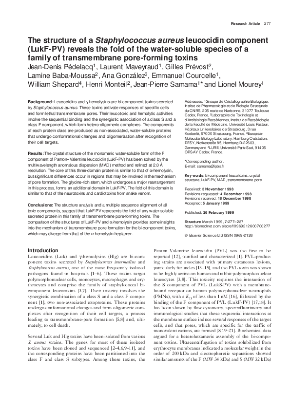 (PDF) The structure of a Staphylococcus aureus leucocidin component ...