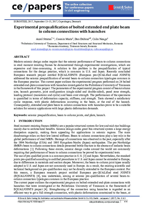 (PDF) 01.29: Experimental prequalification of bolted extended end plate ...