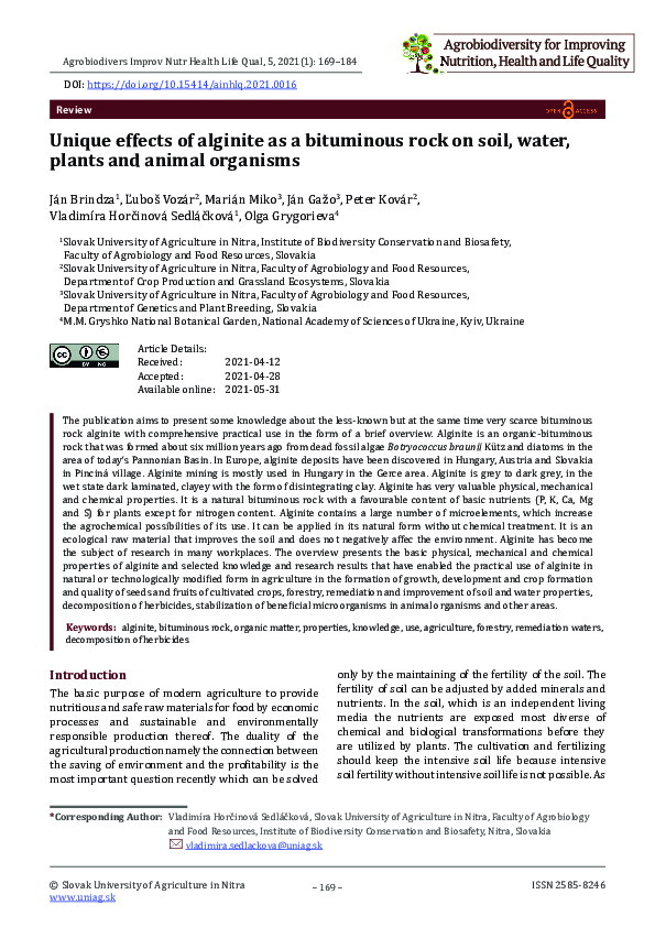 (PDF) Unique Effects of Alginite as a Bituminous Rock on Soil, Water ...
