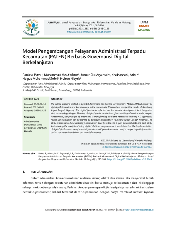 (PDF) Model Pengembangan Pelayanan Administrasi Terpadu Kecamatan ...