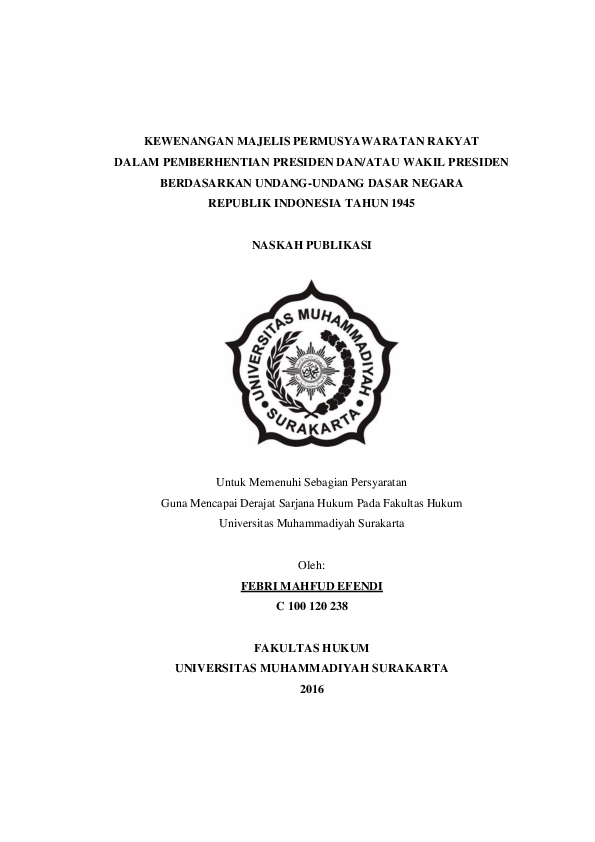 Pdf Kewenangan Majelis Permusyawaratan Rakyat Dalam Pemberhentian Presiden Danatau Wakil